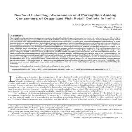 Seafood labelling : Consumers of Organised-Fish retail Outlet | PDF