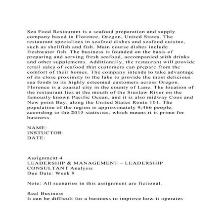 Sea Food Restaurant is a seafood preparation and supply company ba.docx