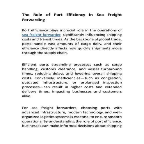 The Role of Port Efficiency in Sea Freight Forwarding | PDF