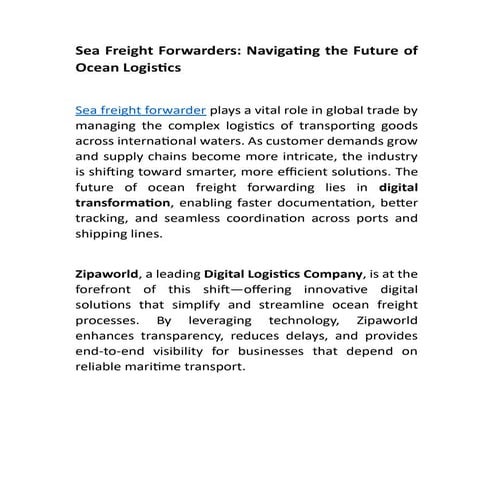 Sea Freight Forwarders: Navigating the Future of Ocean Logistics | PDF