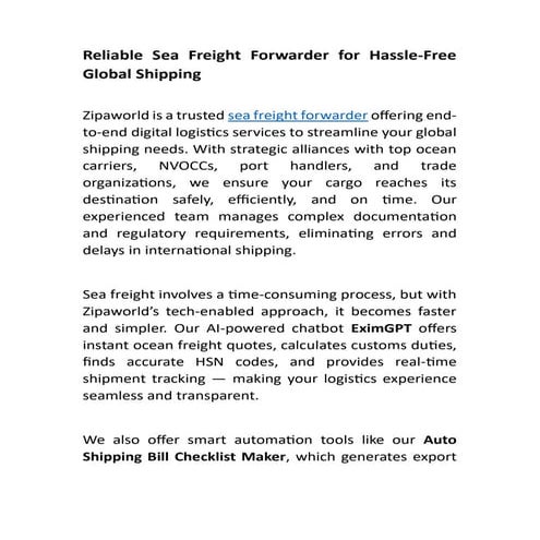 Reliable Sea Freight Forwarder for Hassle-Free Global Shipping | PDF
