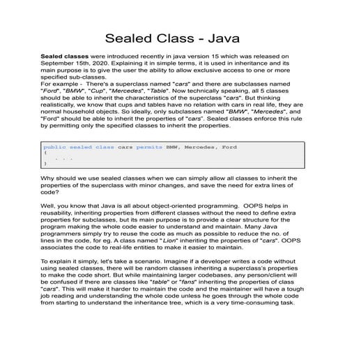 Sealed Classes Java Pdf Programming Languages Computing 4944