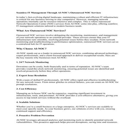 Seamless IT Management Through AI-NOC's Outsourced NOC Services | PDF