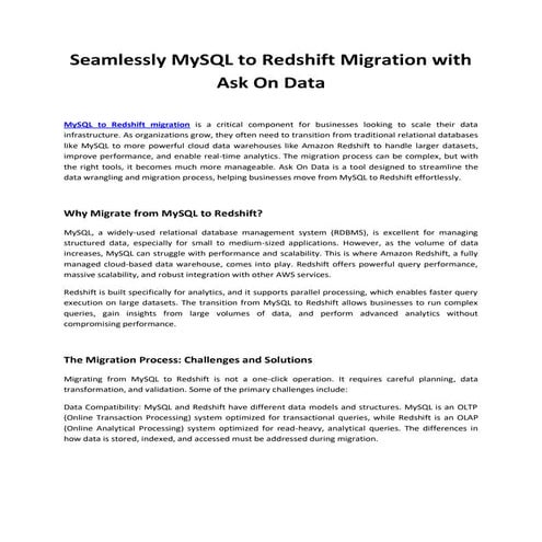 Seamlessly Mysql To Redshift Migration With Ask On Data Pdf
