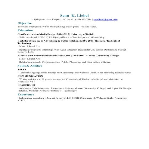 Sean liebel resume | PDF