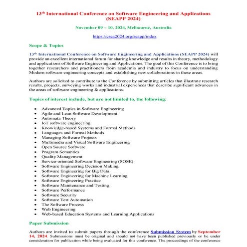 13th International Conference on Software Engineering and Applications ...