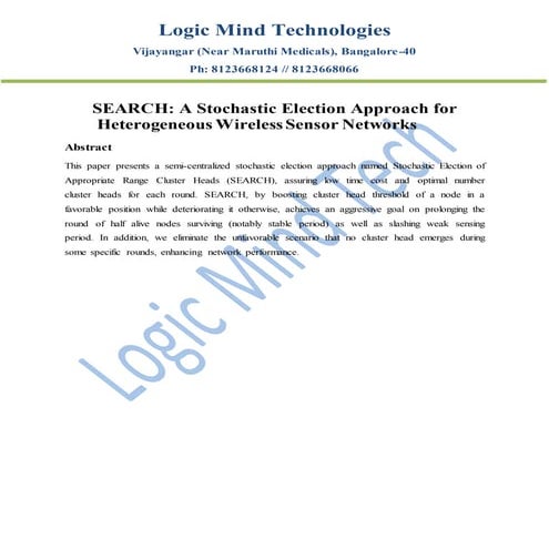 Search A Stochastic Election Approach For Heterogeneous Wireless Sensor