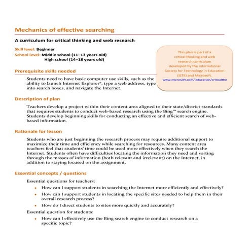 Searching lessonplan beginner | PDF