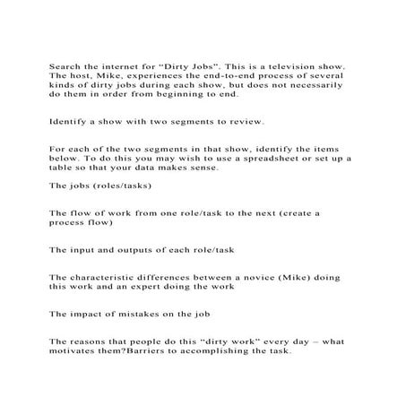 Search the internet for Dirty Jobs”. This is a television show..docx ...