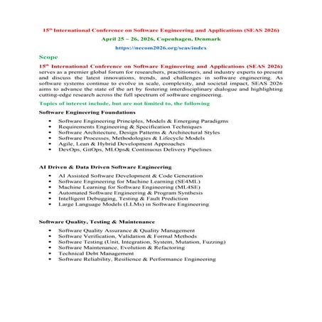 15th International Conference on Software Engineering and Applications ...