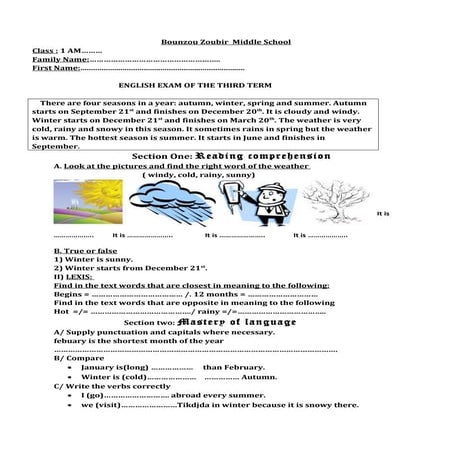 FINAL EXAM 1 MS"""" SEASONS"""" | PDF