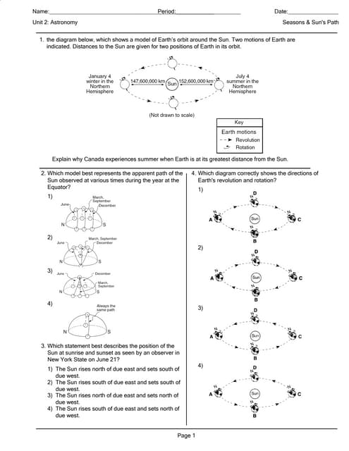 Seasons (worksheet) | PDF | Geography | Science
