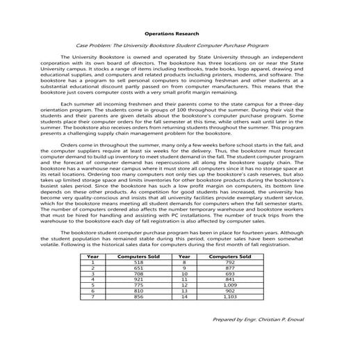 Case Problem: The University Bookstore Student Computer Purchase ...