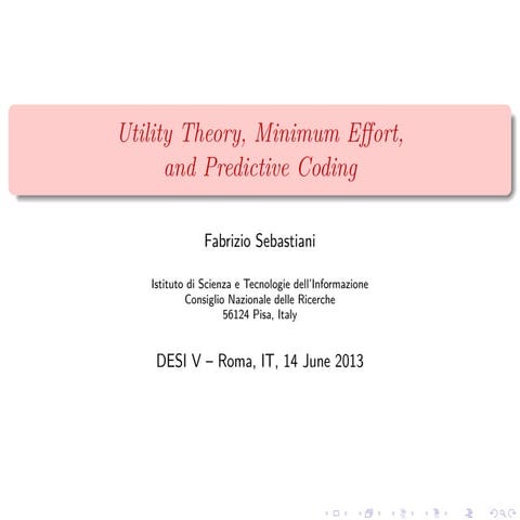 Utility Theory, Minimum Effort, and Predictive Coding | PDF