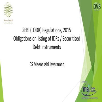 Sebi (lodr) regulations obligations on listing of id rs & securitised ...