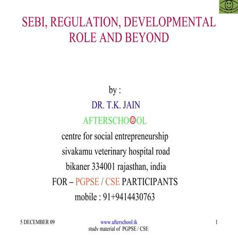 Sebi, regulation, developmental role and beyond | ODP | Business ...