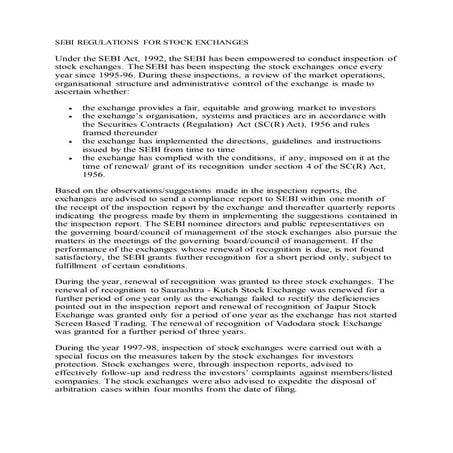 Sebi regulations for stock exchanges | PDF
