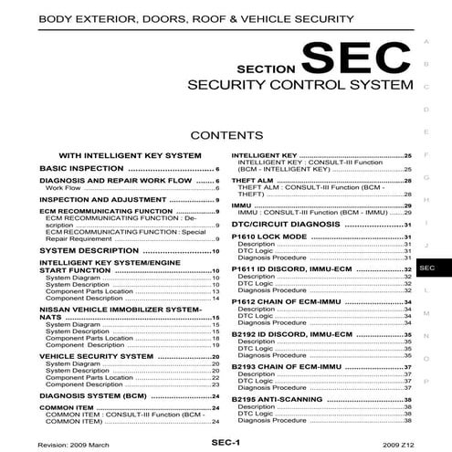 2009 Z12 SECURITY CONTROL SYSTEM SERVICE MANUAL | PDF