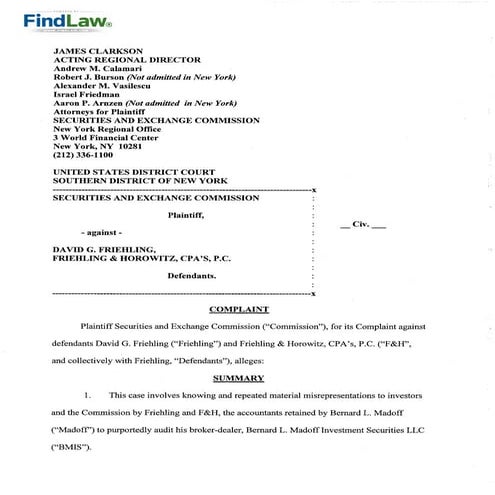 FindLaw | Madoff Account David Friehling's S.E.C. Civil Complaint | PDF ...
