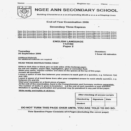 Sec3 Ngee Ann English Paper | PDF