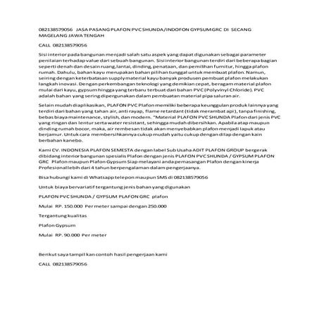 082138579056 JASA PASANG PLAFON PVC SHUNDA/INDOFON GYPSUM GRC DI SECANG MAGELANG JAWA TENGAH | DOCX