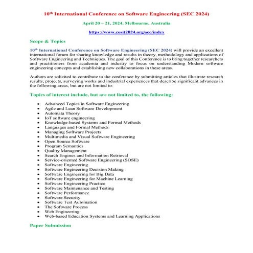 10 th International Conference on Software Engineering (SEC 2024) | PDF