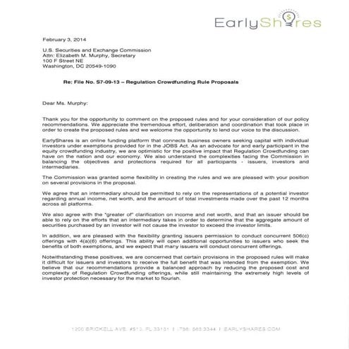 EarlyShares SEC Comment Letter 2 - February 2014 | PDF