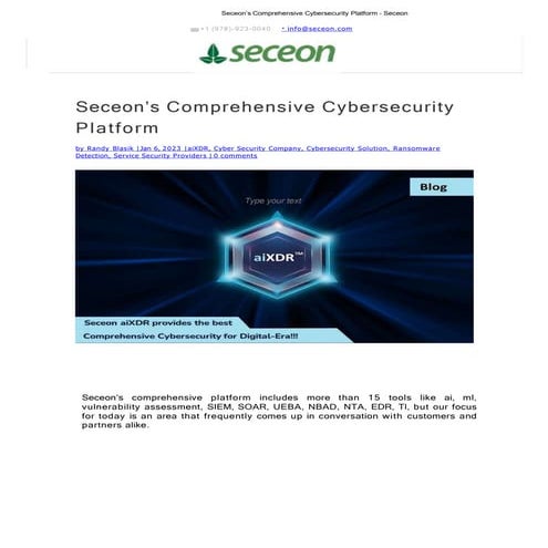 Seceon’s Comprehensive Cybersecurity Platform - Seceon.pptx | Information and Network Security ...