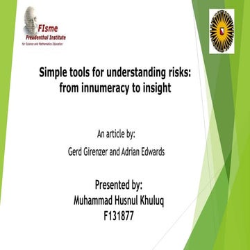 Simple tools for understanding risks (From innumeracy to insight) | PPT