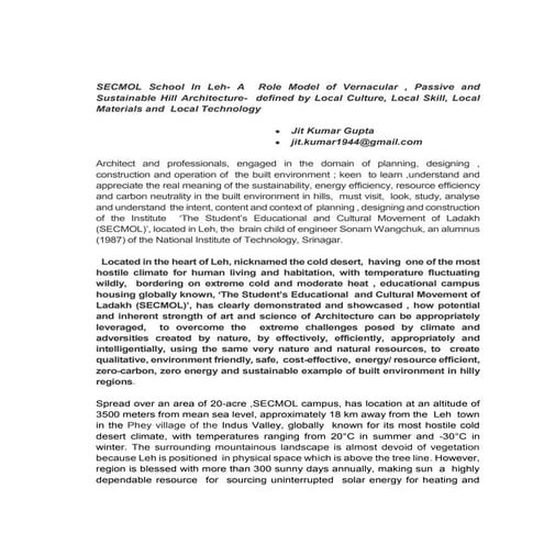 SECMOL School In Leh- A Role Model of Vernacular , Passive and ...