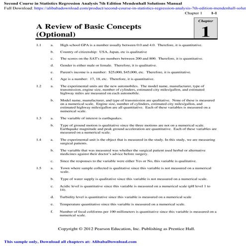 Second Course in Statistics Regression Analysis 7th Edition Mendenhall ...