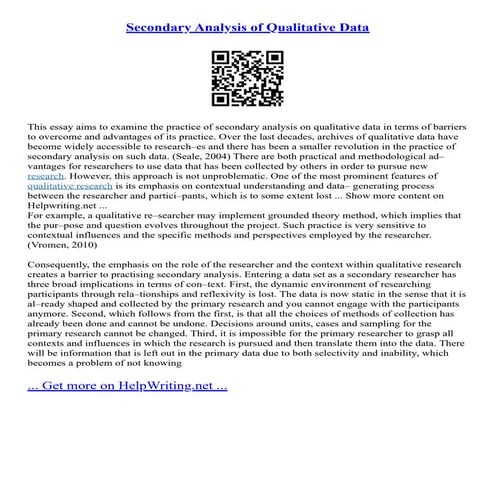 Secondary Analysis Of Qualitative Data | PDF | Professional School ...
