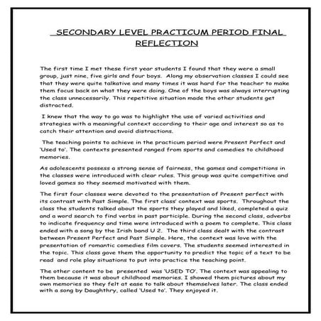 Secondary level practicum period final reflection | PDF