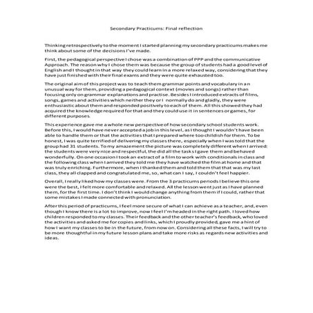 Reflection on my practicum experience | DOCX