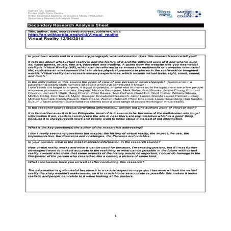 Secondary research source analysis sheet website | PDF