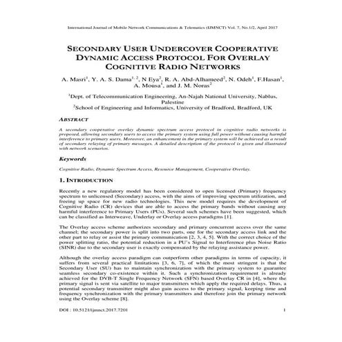 SECONDARY USER UNDERCOVER COOPERATIVE DYNAMIC ACCESS PROTOCOL FOR OVERLAY COGNITIVE RADIO ...