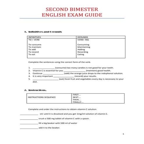 Second bimester english exam guide | PDF