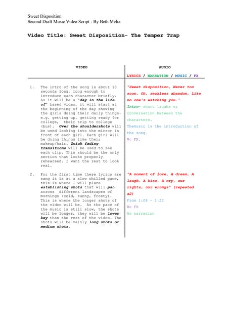 First draft script beth melia | PDF