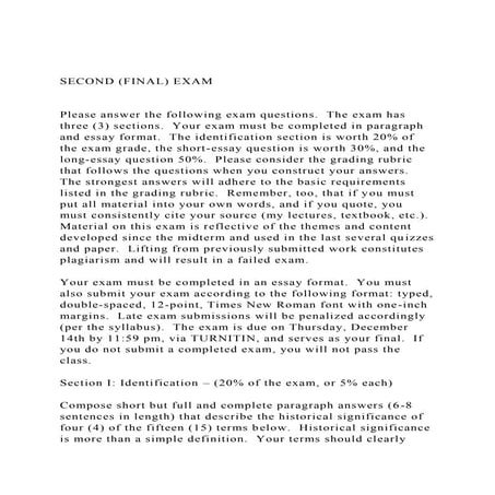 SECOND (FINAL) EXAMPlease answer the following exam questi.docx ...