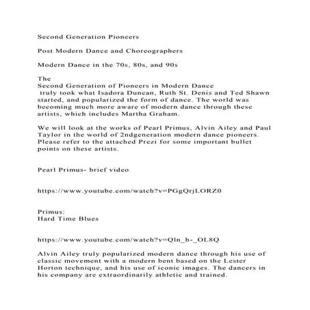 Second Generation PioneersPost Modern Dance and Choreographers.docx