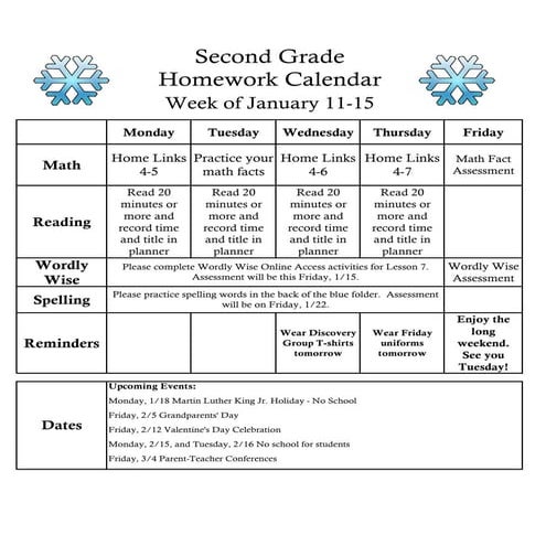 Second grade homework week 19 | PDF