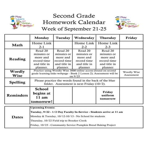 Second grade homework week 5 | PDF