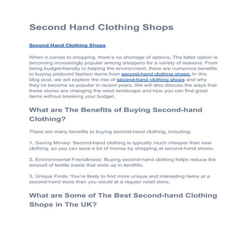 Second Hand Clothing Shops | PDF