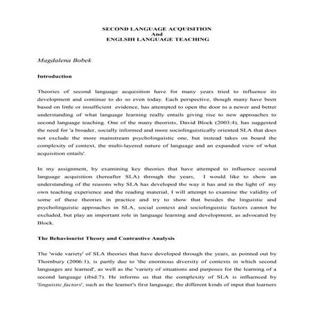 Second language acquisition and english language teaching | PDF
