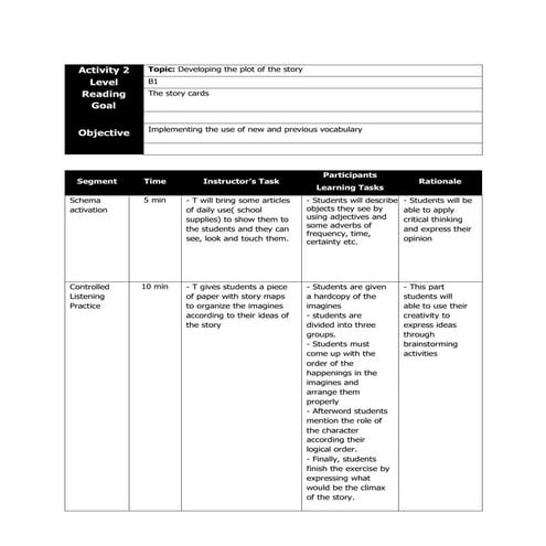 Sample lesson plan reading. | DOCX