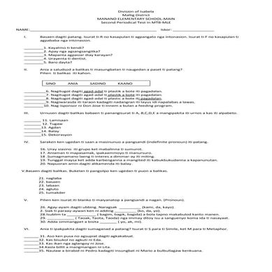 Second periodical test mtb mle | PDF