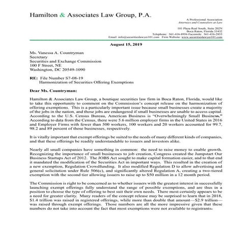 Sec Request for Comments Securities Offerings Rule 506, Form S-1 Reg A ...