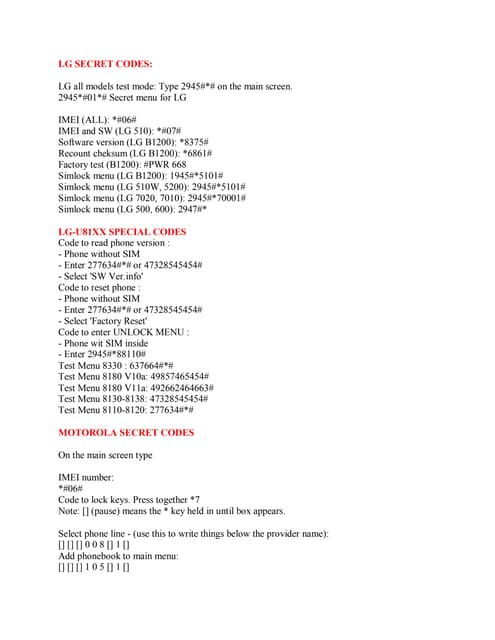 All nokia master codes | RTF