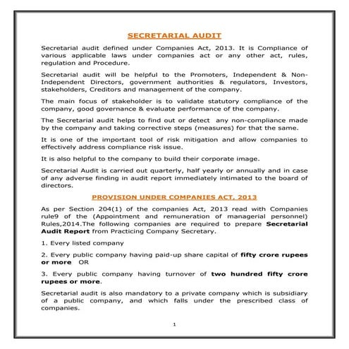 Secretarial audit | PDF | Business Accounting & Finance | Business