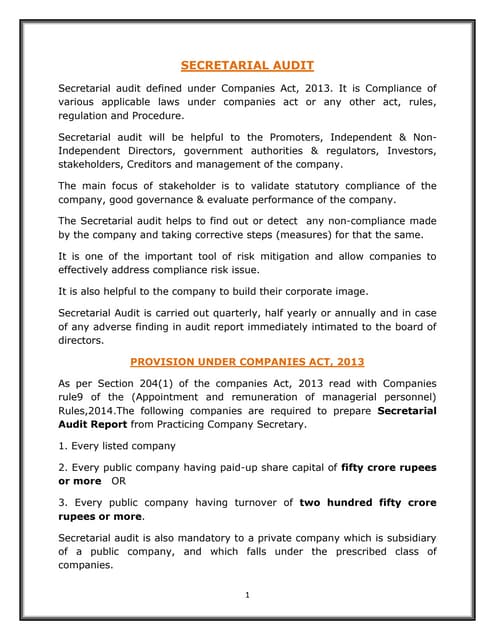 IS SECRETARIAL AUDIT MANDATORY FOR FINANCIAL YEAR 2013-14? | PDF